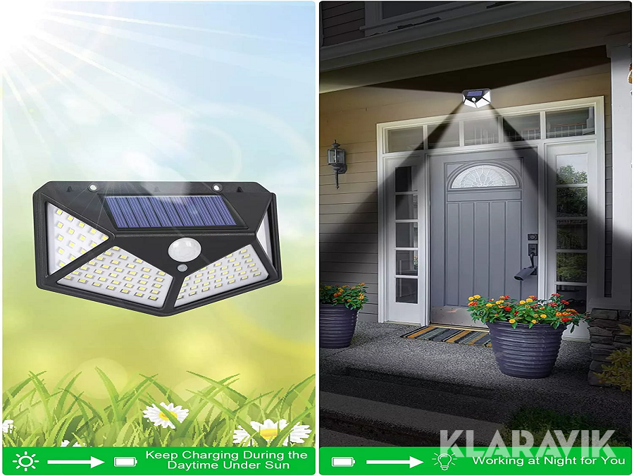 Solcell LED-Väggbelysning 100SMD - 1200mAh, Järfälla, Kla