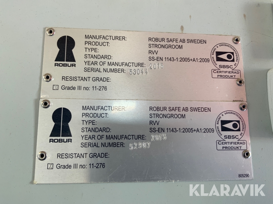 Vapenkasun Robur Safe Grade III, Umeå, Klaravik auktioner