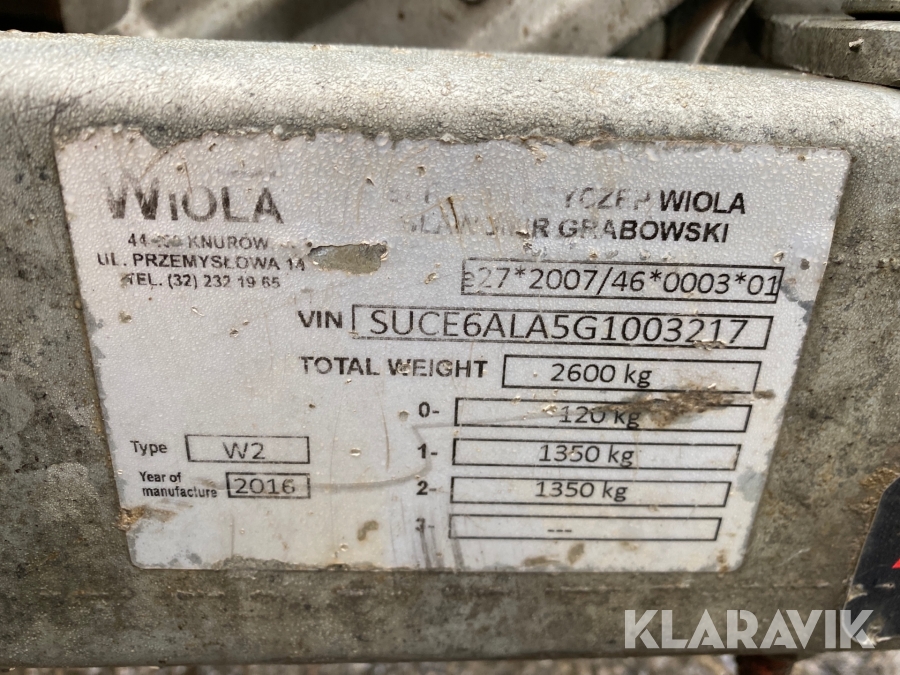 Klaravik Auktioner | Maskinsläp WT Trailer Wiola W2