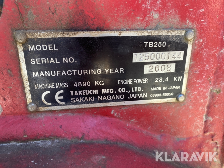 Grävmaskin Takeuchi TB250, Norrtälje, Klaravik auktioner