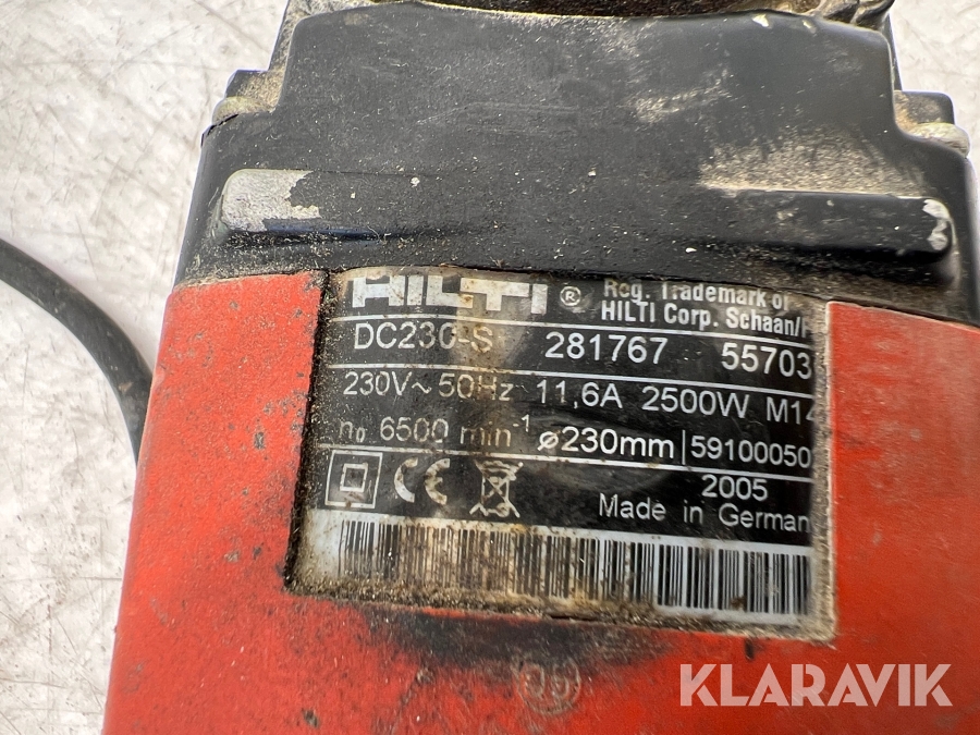 Kap & vinkelslip Hilti DC230-A, Svalöv, Klaravik auktioner
