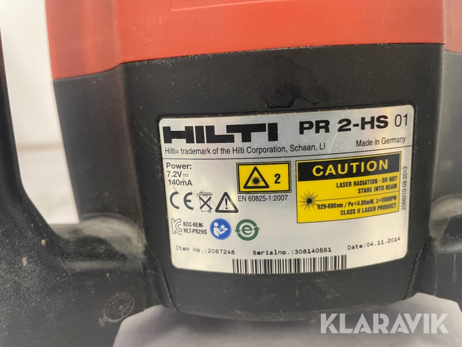 Planlaser, lasermottagare Hilti PR 2-HS, PRA 20, Svalöv, Kla