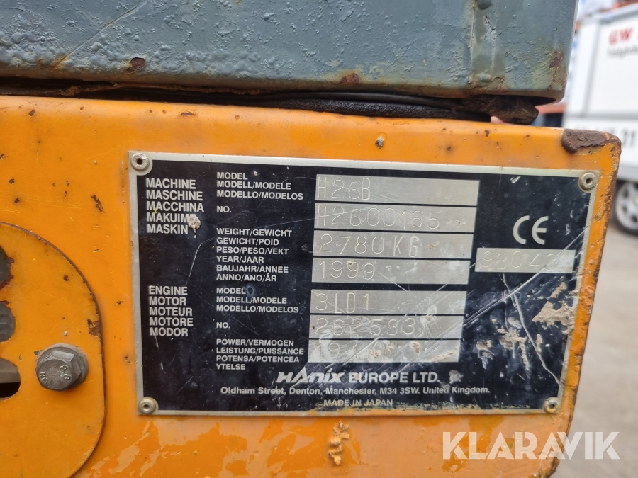 Grävmaskin Hanix H26B, Haninge, Klaravik auktioner