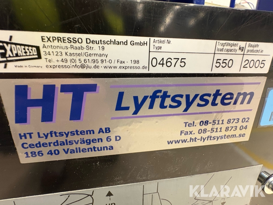 Lyftvagn HT Lyftsystem, Sigtuna, Klaravik auktioner