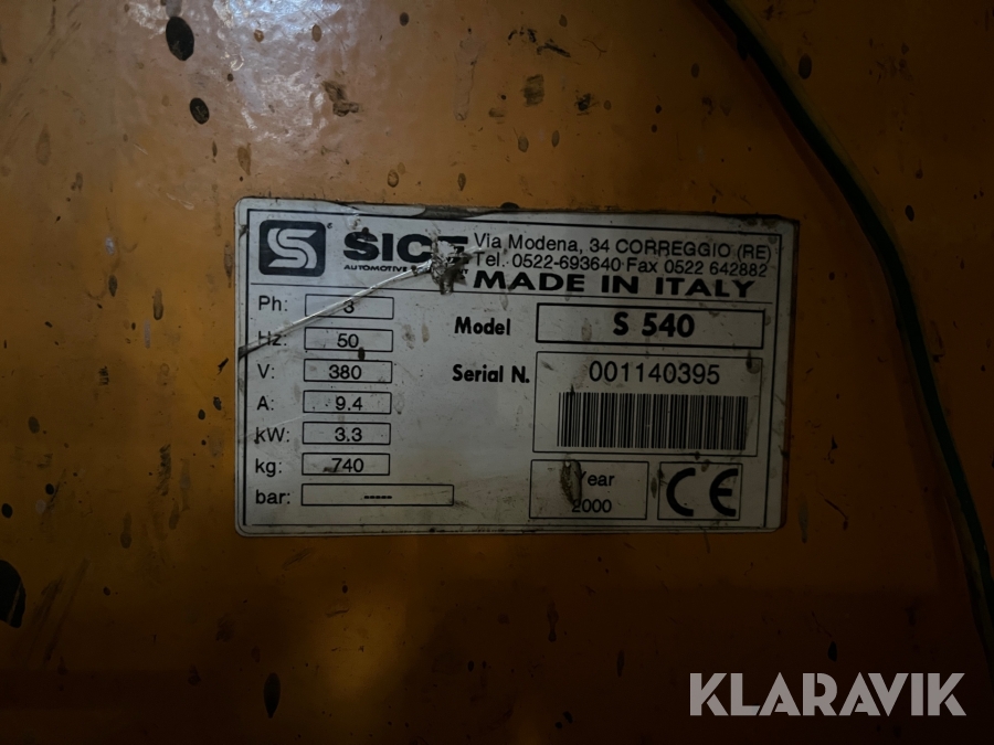 Däckmonteringsmaskin Sice S 540, Malmö, Klaravik auktioner