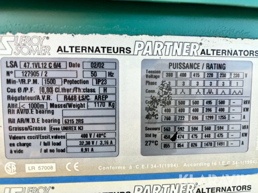 Generator Volvo Penta 500KVa, Enköping, Klaravik auktioner