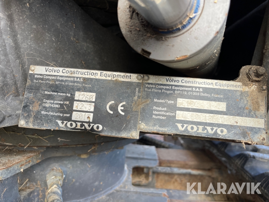 Grävmaskin Volvo EC18C, Kungälv, Klaravik auktioner