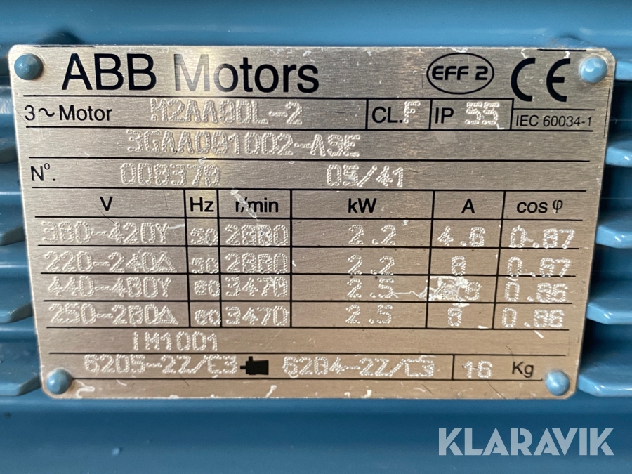 Elmotor 2 st ABB M2AA90L-2 // M2 A80A-4, Bjuv, Klaravik aukt