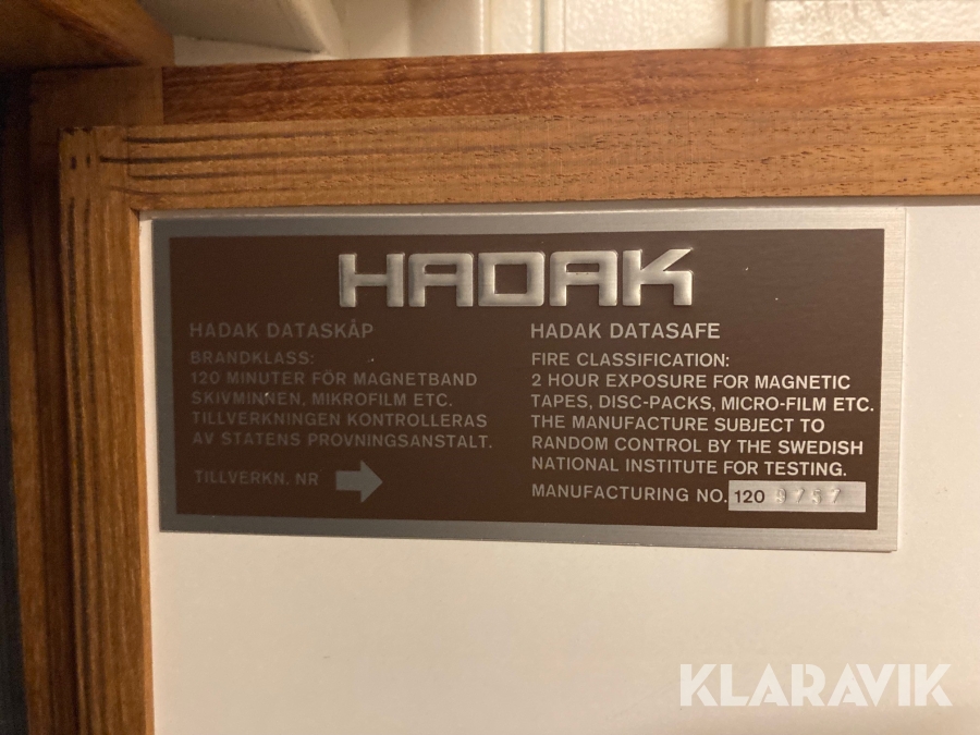 Brandkassaskåp HADAK, Linköping, Klaravik auktioner