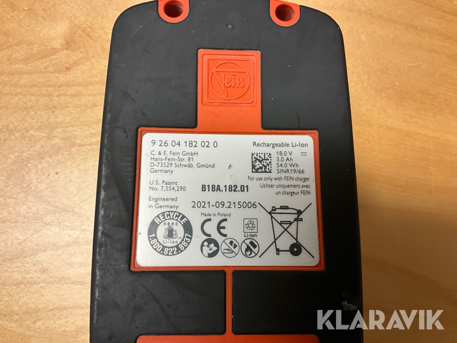 Laddset Fein 3.0 Ah 18V, Luleå, Klaravik auktioner
