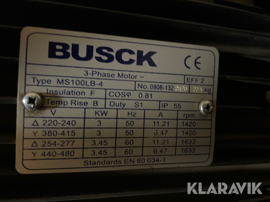 Motor Busck MS100LB-4, Vimmerby, Klaravik auktioner