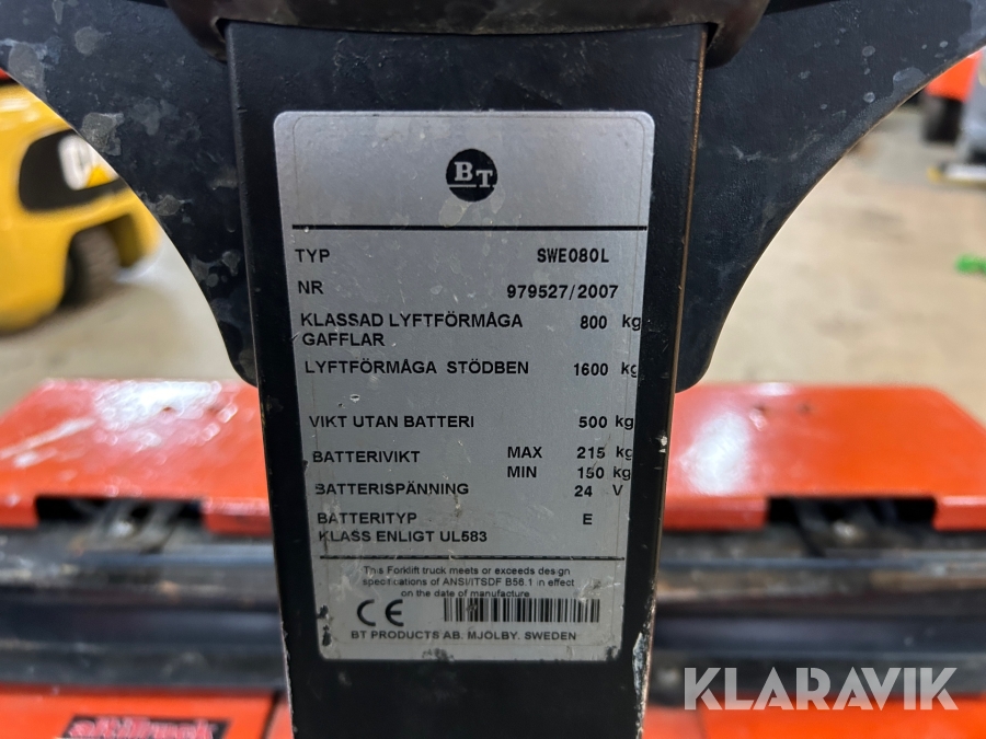 Ledstaplare BT SWE080L, Halmstad, Klaravik auktioner