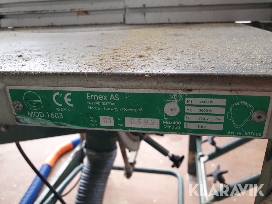 Byggsåg med rullbanor Ernex 1603, Karlstad, Klaravik auktion