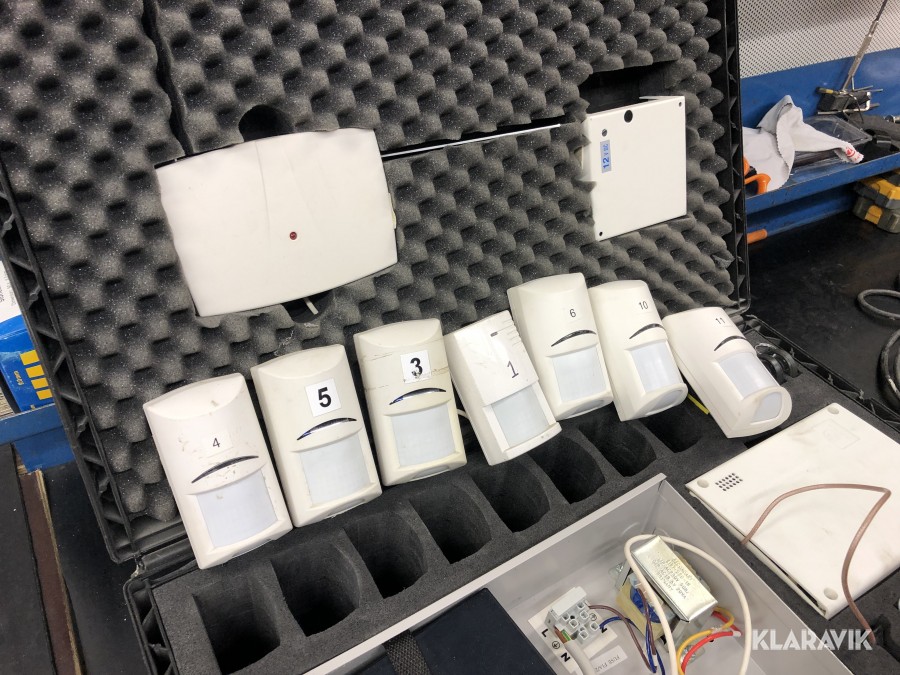 Klaravik Auktioner | Inbrottslarm i väska med 7 detektorer