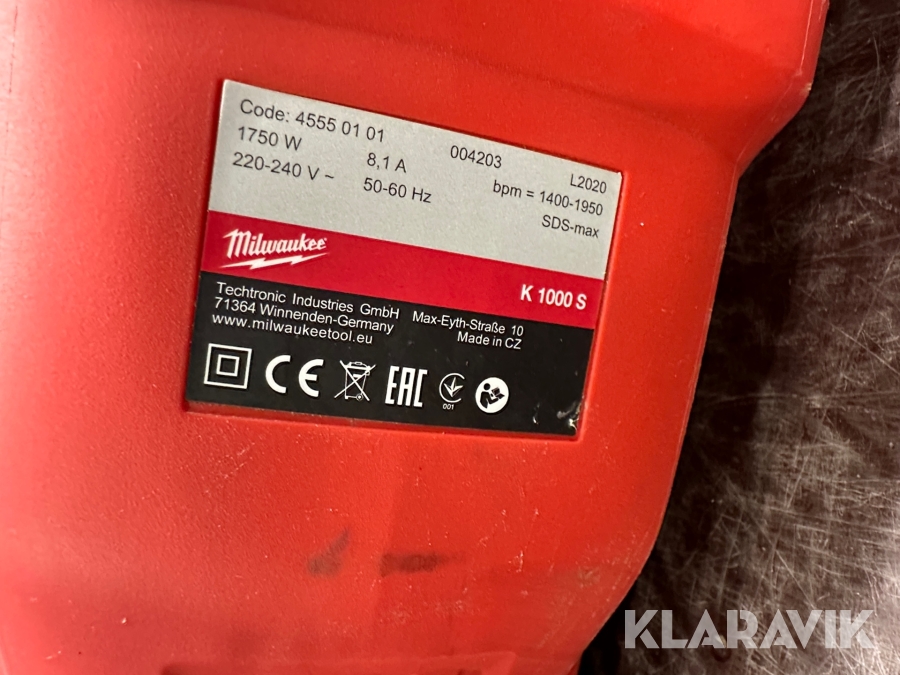 Mejselhammare Milwaukee K 1000S, Svalöv, Klaravik auktioner
