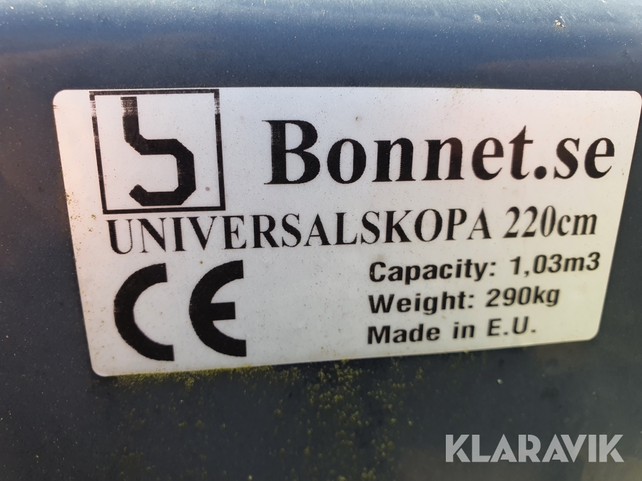 Universalskopa 2.20 m Bonnet SMS fäste, Karlstad, Klaravik a