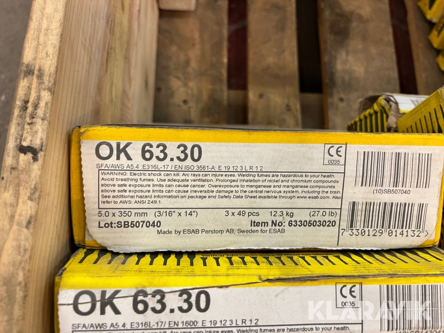 Svetselektroder ESAB, Köping, Klaravik auktioner