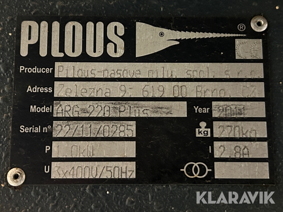 Kallbandsåg Pilous ARG 220 Plus, Sotenäs, Klaravik auktioner