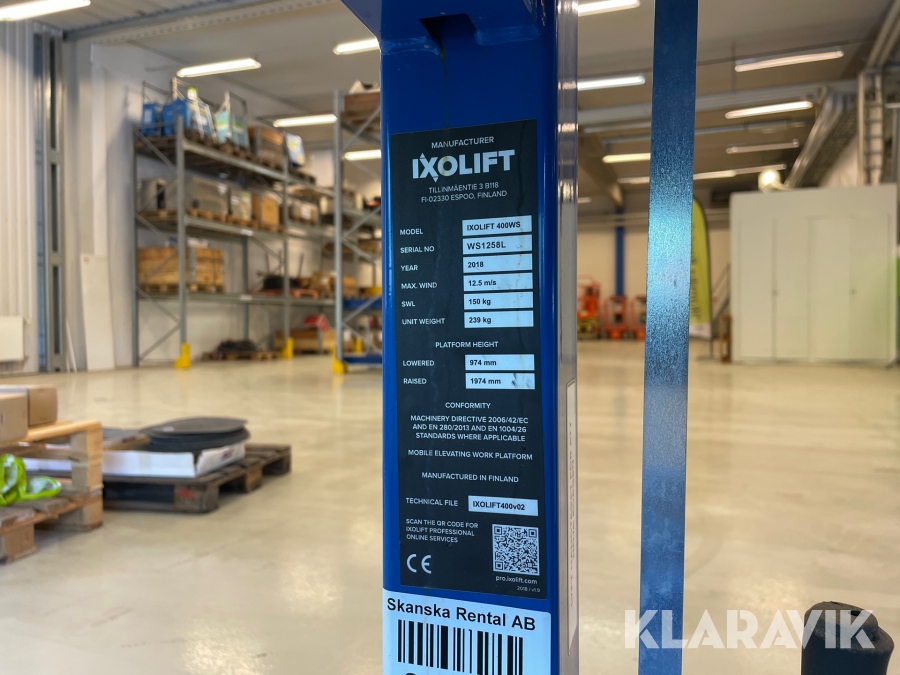 Ixolift 4000WS, Södertälje, Klaravik auktioner
