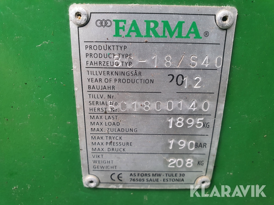 Trädklipp för grävmaskin Farma S45 BC 18, Karlstad, Klaravi