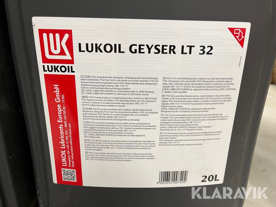 Hudraulolja LUKOIL Geyser LT 32, Järfälla, Klaravik auktione