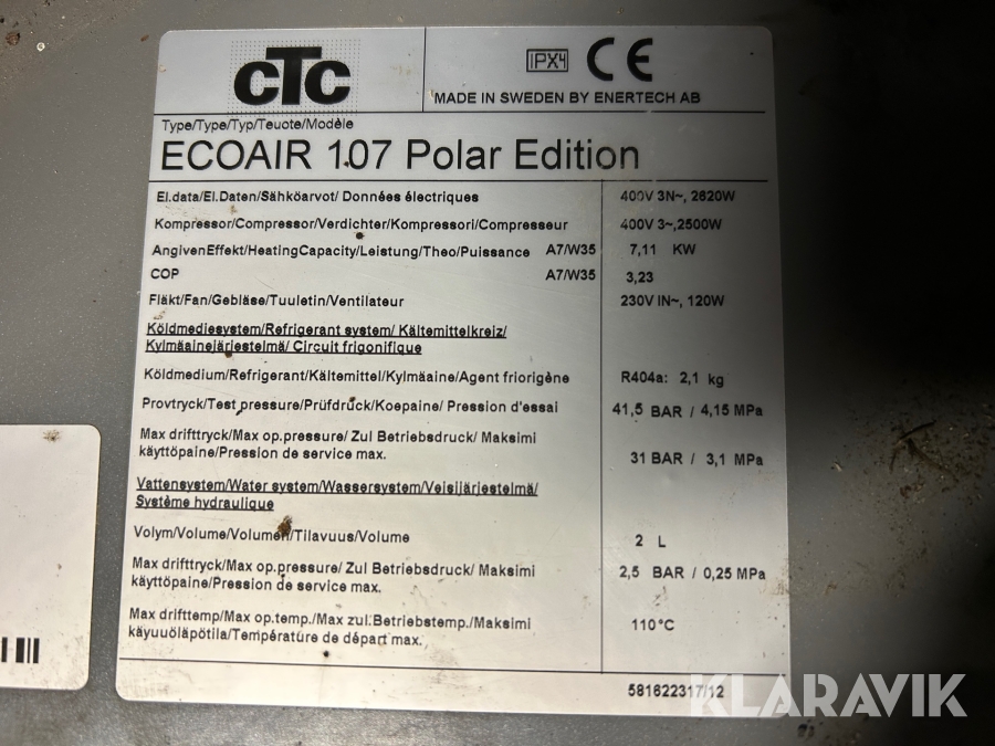 Värmepump CTC Ecoair 107 Polar edition, Uppsala, Klaravik au