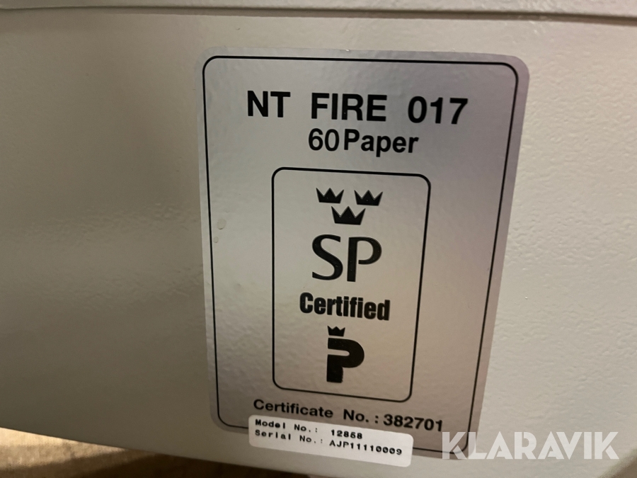 Kassaskåp NT FIRE 017 sp certifierad, Östhammar, Klaravik au