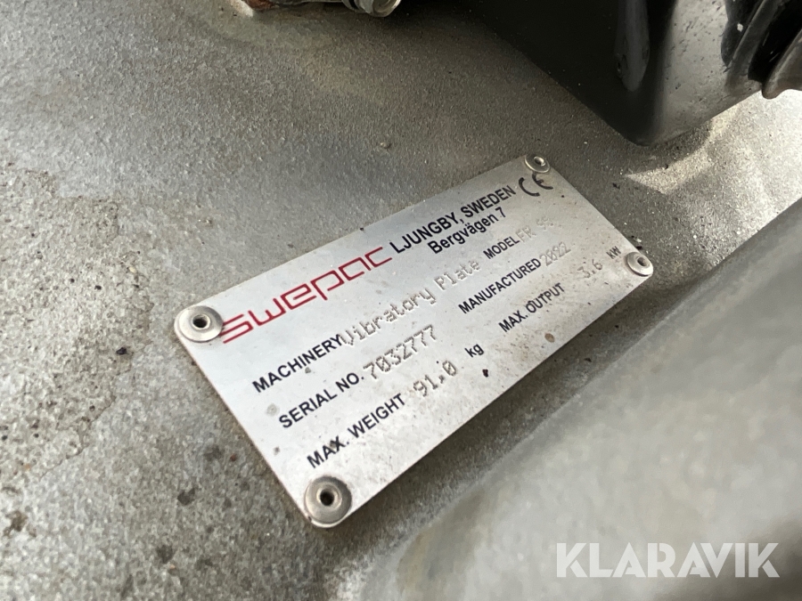Markvibrator Swepac FR95, Eskilstuna, Klaravik auktioner
