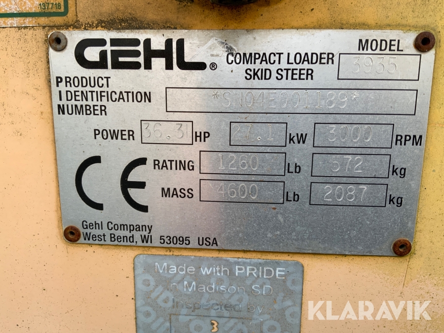 Kompaktlastare Gehl 3935, Södertälje, Klaravik auktioner