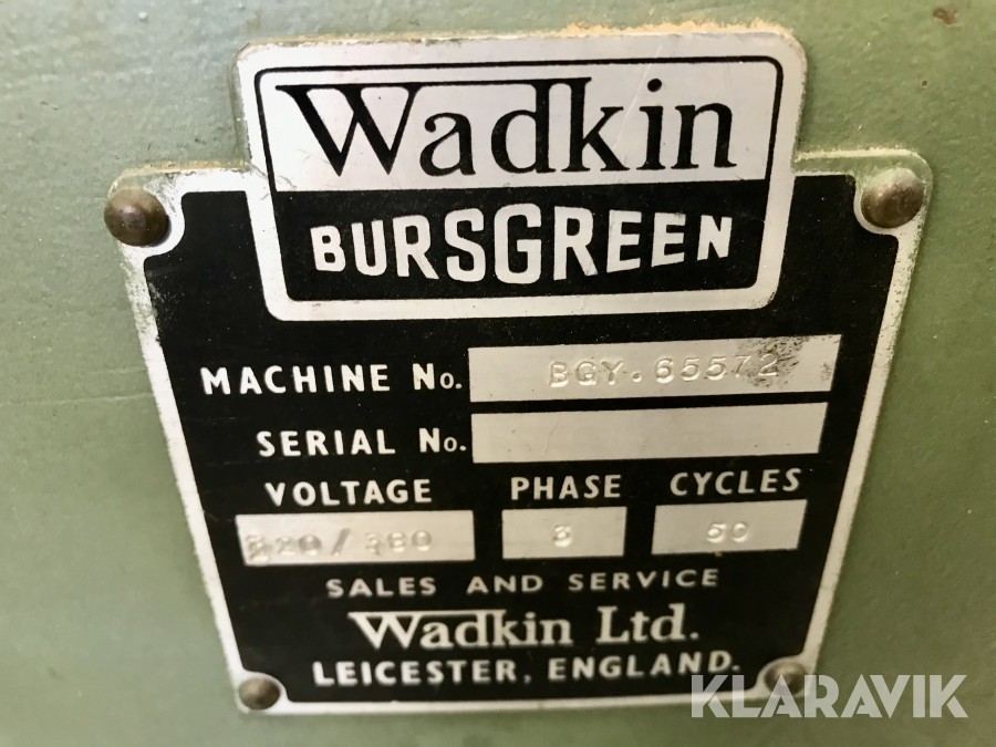Klaravik Auktioner | Putsmaskin Wadkin Bursgreen BGY
