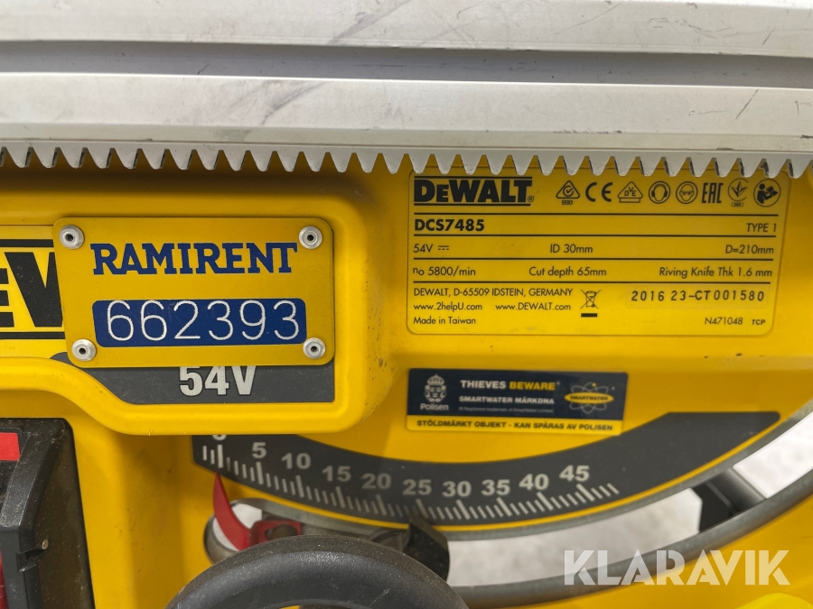Klyvsåg Dewalt DCS7485, Svalöv, Klaravik auktioner