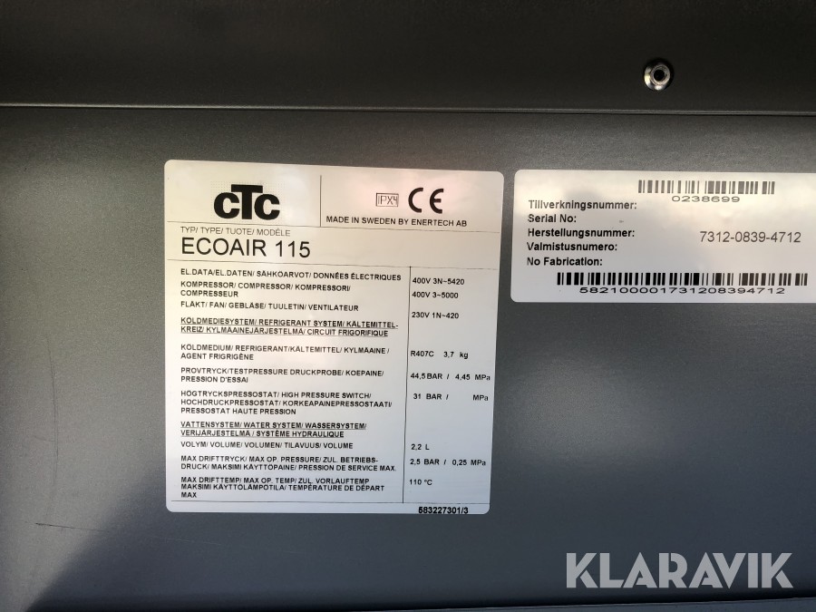 Klaravik Auktioner | Värmepump CTC ECOAIR 115 luft/vatten