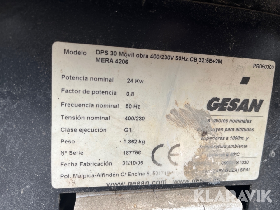 Generator Gesan DPS30, Knivsta, Klaravik auktioner