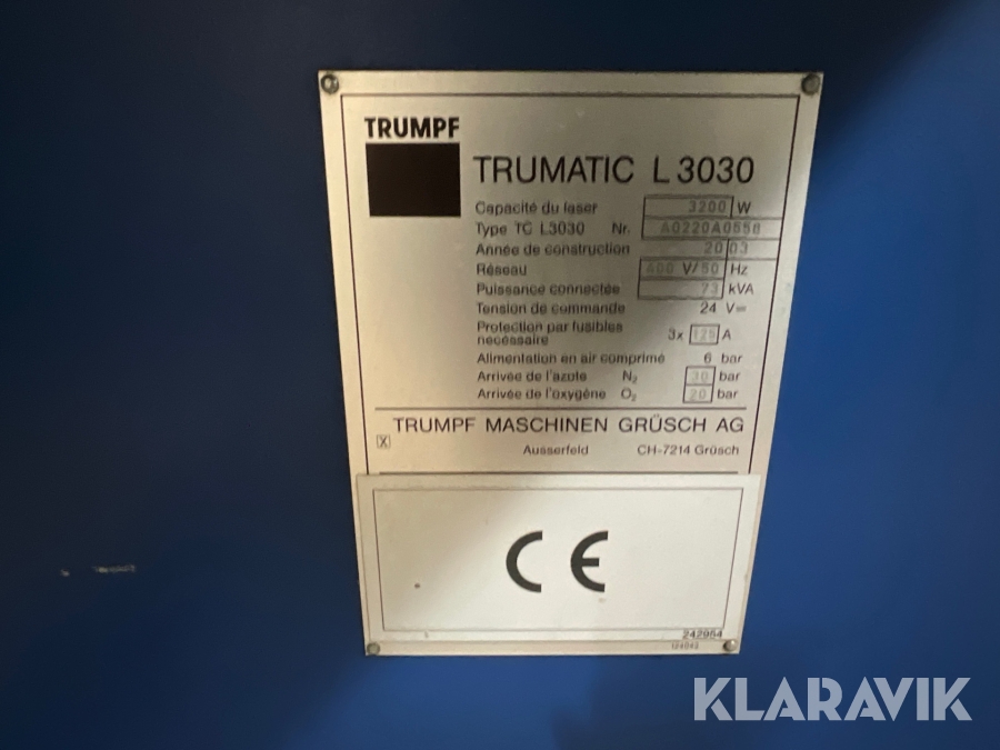 Laserskärmaskin Trumpf Trumatic L3030, Ulricehamn, Klaravik