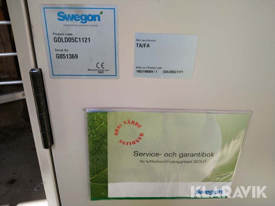 Ventilationsaggregat Swegon Gold, Vara, Klaravik auktioner