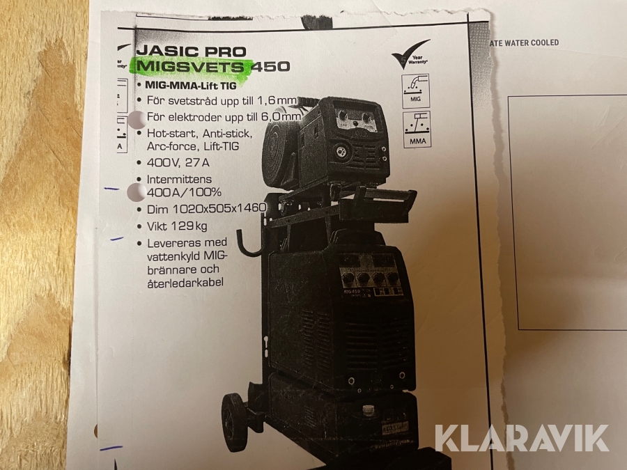 Migsvets Jasic MIG 450, Uddevalla, Klaravik auktioner