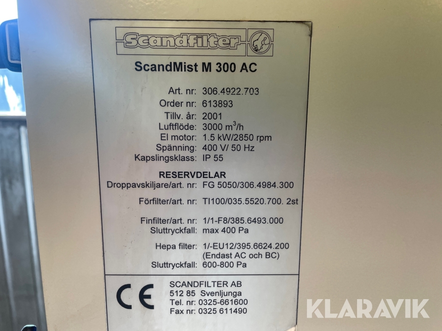 Oljedimfilter ScandMist M300 AC, Avesta, Klaravik auktioner