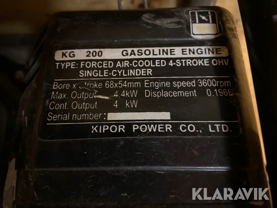 Klaravik Auktioner | Elverk Kipor KGE2500X