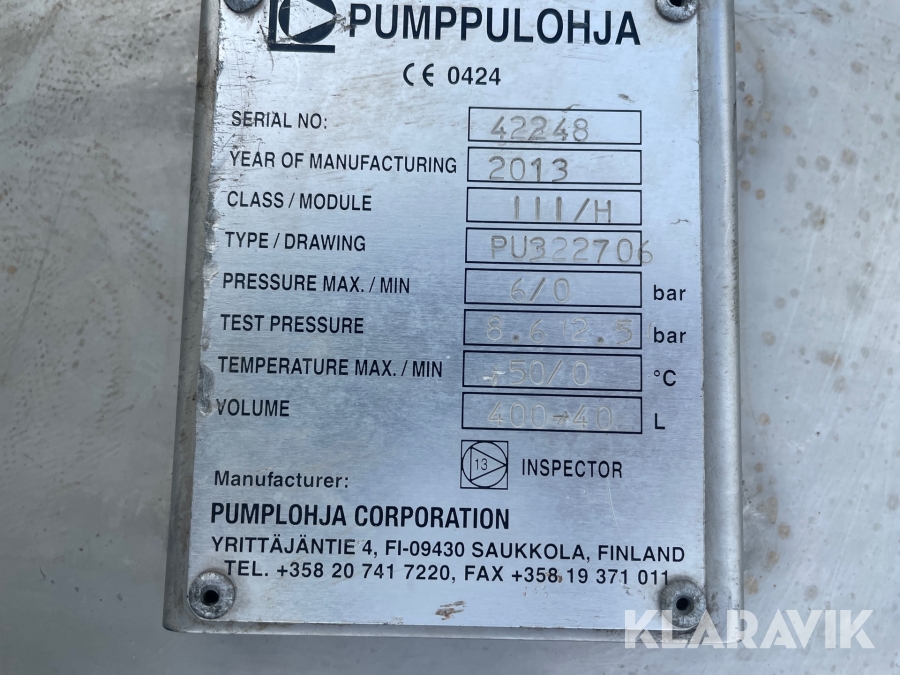 Tank Pumppulohja 400l