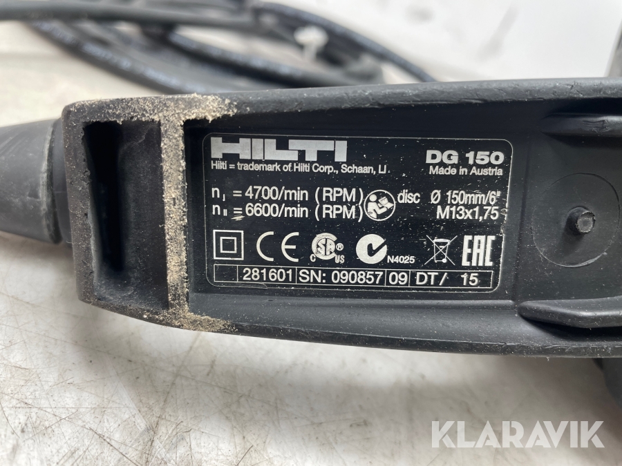 Betongslip Hilti DG150, Svalöv, Klaravik auktioner