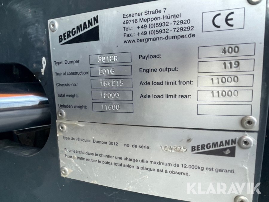 Dumper Bergmann 3012 Plus, Enköping, Kl