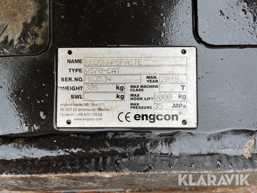 Snabbfäste Engcon QS70-CAT, Stockholm, Klaravik auktioner