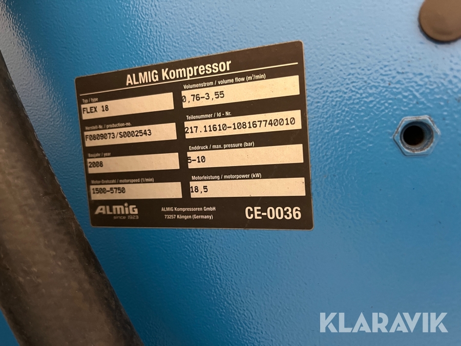 Kompressor Almig Flex drive 18, Staffanstorp, Klaravik aukti