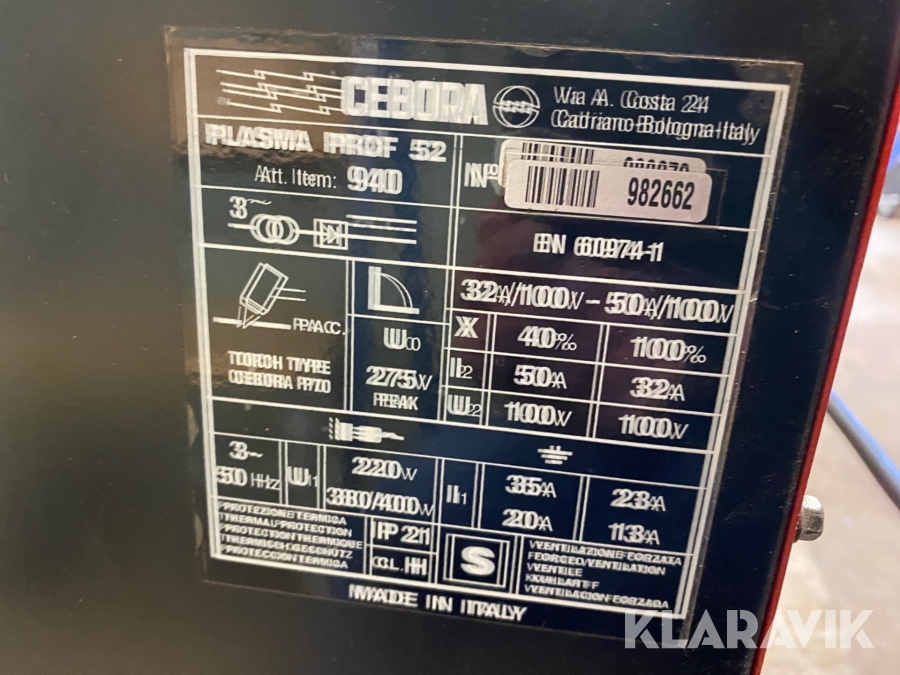 Plasmaskärare Cebora Prof 52