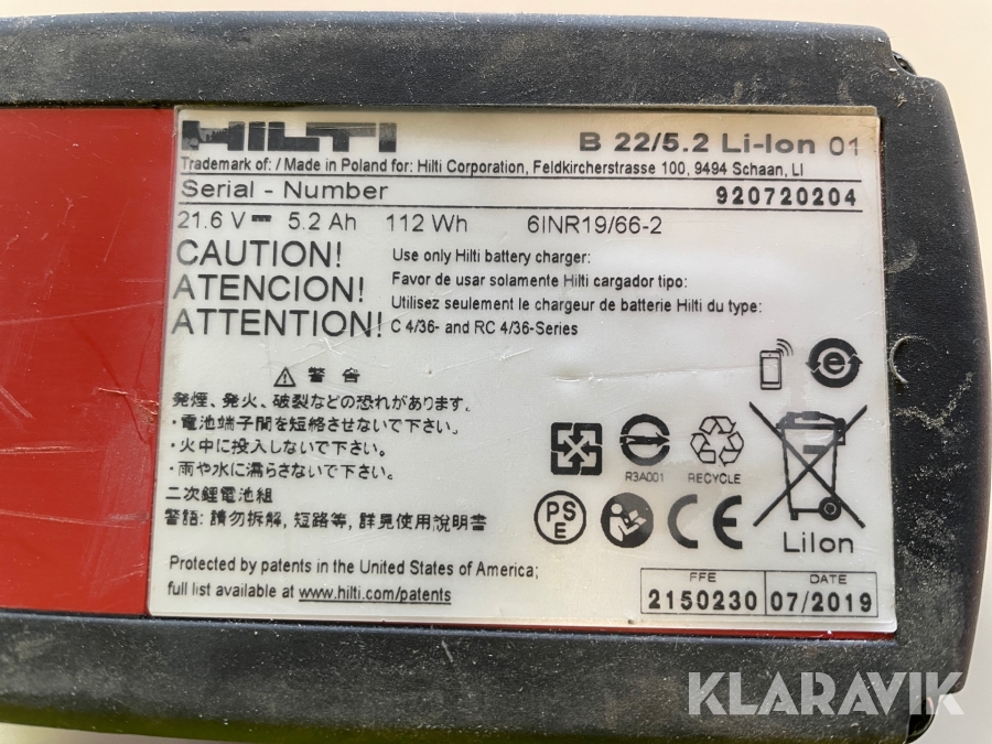 Hilti-batterier Hilti B22 5.2Ah + B22 2.6Ah