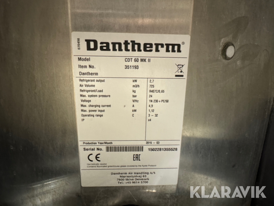 Avfuktare Dantherm CDT 60, Svalöv, Klaravik auktioner