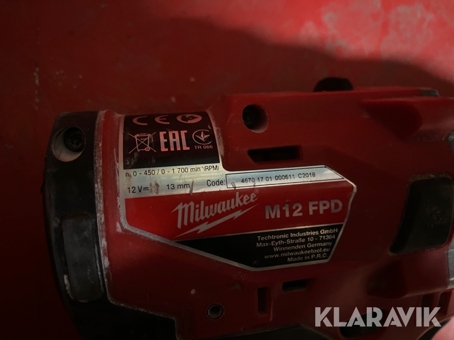 Klaravik Auktioner | Skruvdragare & Proppmaskin Milwaukee