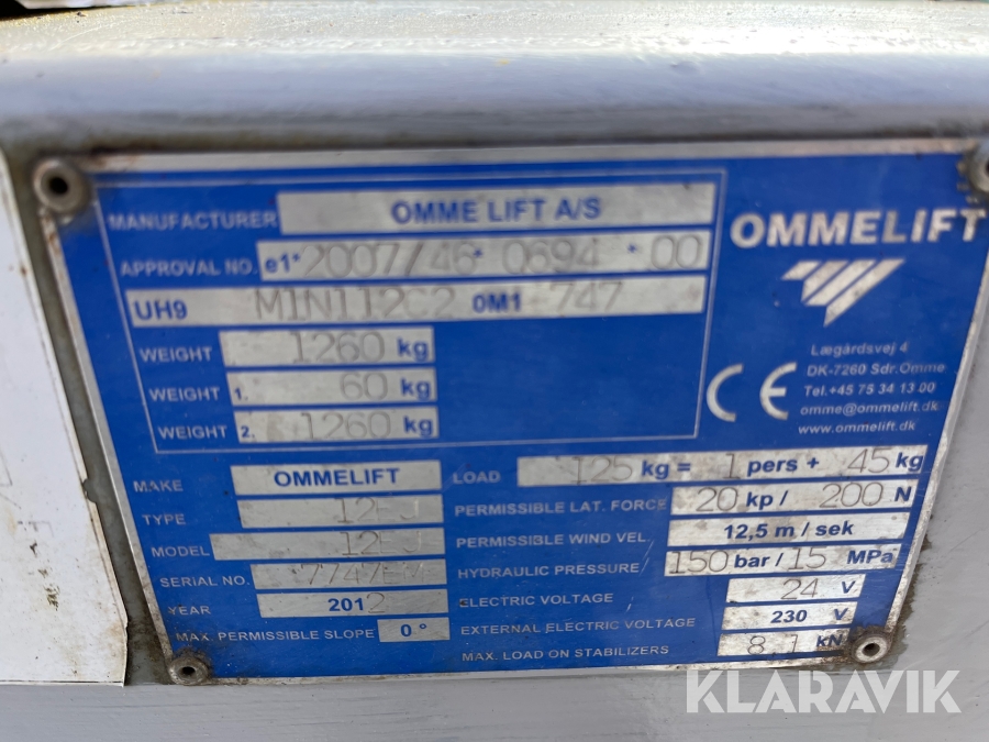 Släpvagnslift Ommelift Mini 12, Ödeshög, Klaravik auktioner