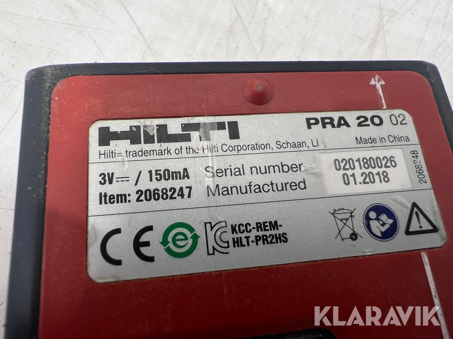 Lasermottagare Hilti PRA 20, Svalöv, Klaravik auktioner