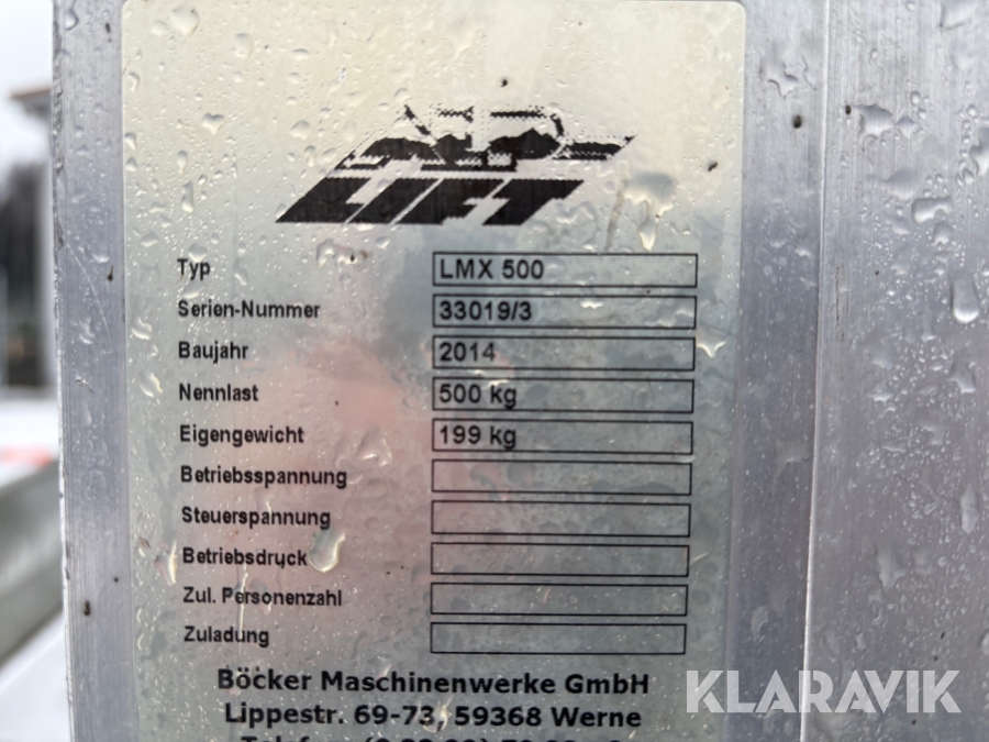 Materiallyft ALP-LIFT LMX 500, Haninge, Klaravik auktioner